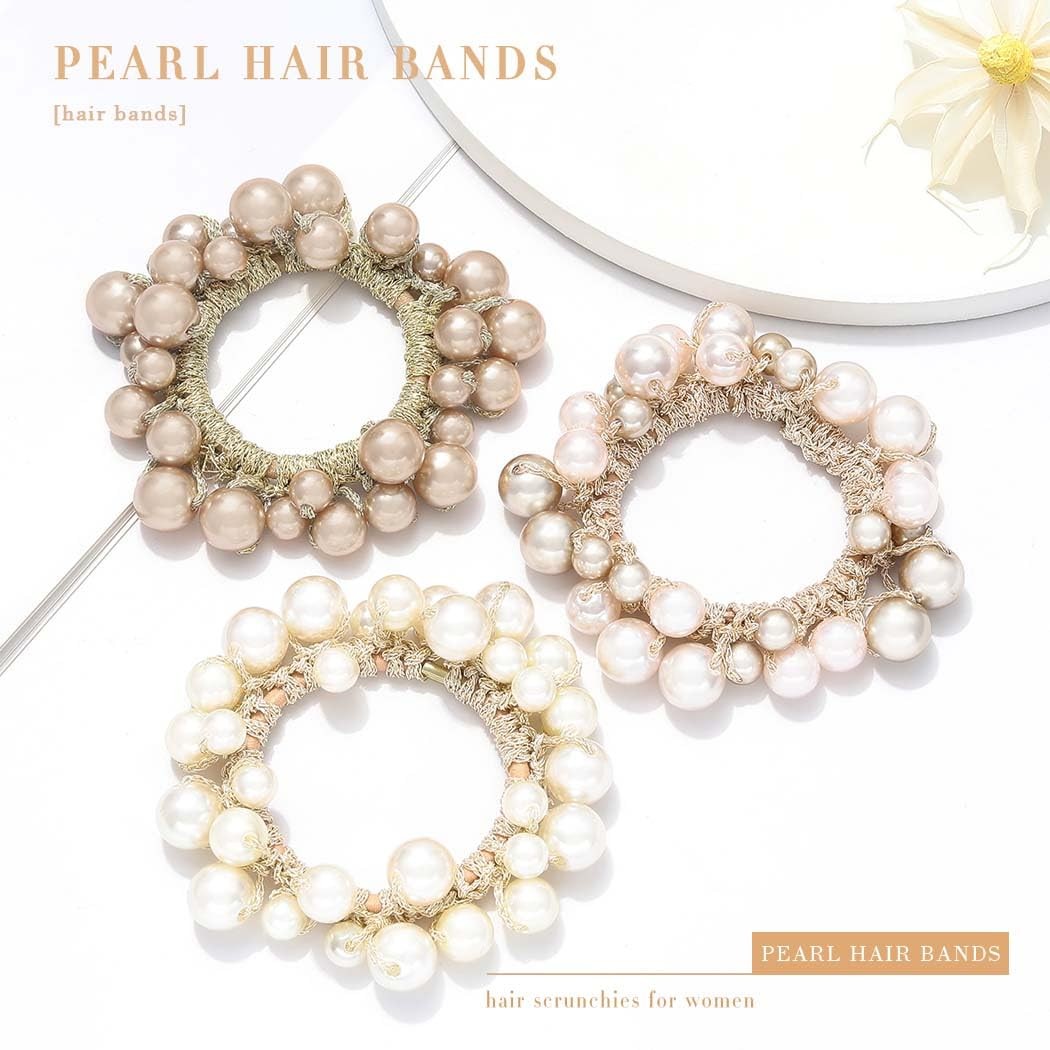 3 Pcs Pearl Hair Ties Ponytail Holder Decorative Hair Scrunchies for ...