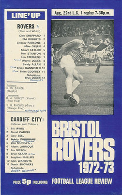Bristol Rovers v Cardiff City 22 Aug 1972 League Cup Football Programme ...