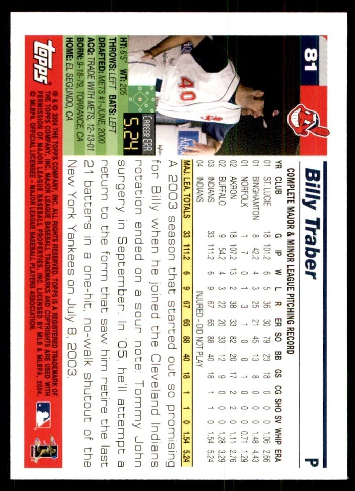 2005 Topps Billy Traber Baseball Cards #81 | eBay