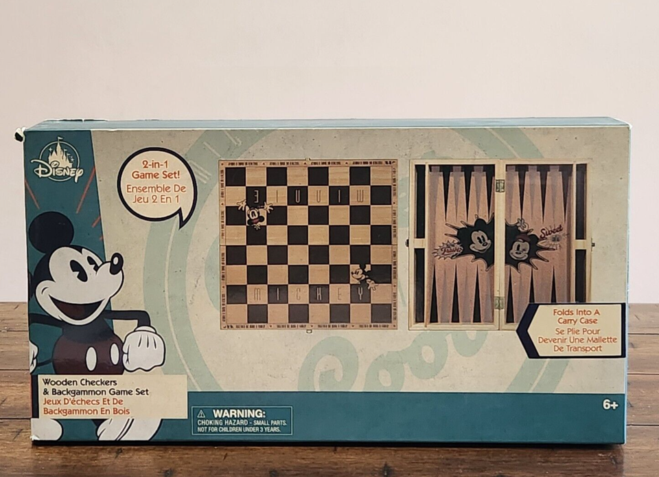 Mickey Mouse Wooden Checkers Backgammon Minnie Disney Game BOARD CUPS ...