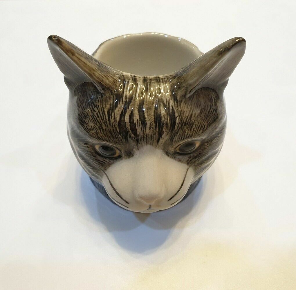Gray Cat Head Figurine Vase Pot Ceramic Plant Succulent Planter Flower ...