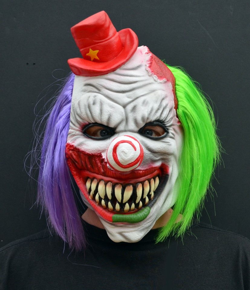 Scary Halloween Clown Mask with Hair Costume Party Cosplay Jokester ...
