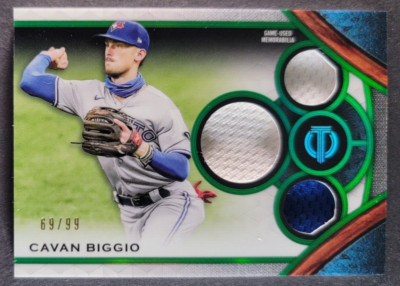 Cavan Biggio 2021 Topps Tribute #TTR-CB Triple Relics Green SP #69/99 ...