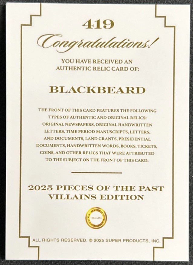 2025 Pieces Of The Past BLACKBEARD Villains Edition Relic #419 | eBay
