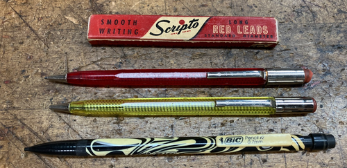 2 Vintage Scripto Mechanical Pencils Red & Yellow Translucent + Bic ...