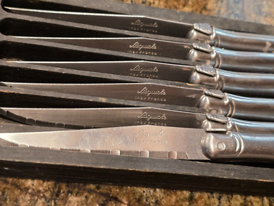 Sabatier Laguiole "The Bee" Silver Steak Knives France Set of 6 in wood ...