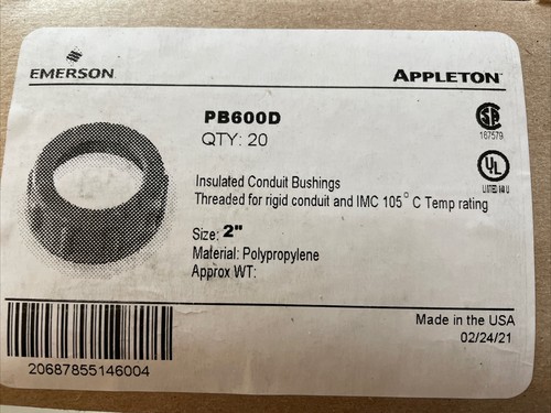 PB-600-D PB600D 2" Insulating Rigid Conduit Bushing, 105°C, 20pcs ...