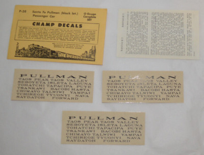 O Scale Champ Decals P-38 Santa Fe Pullman (Black Let.) Passenger Car ...