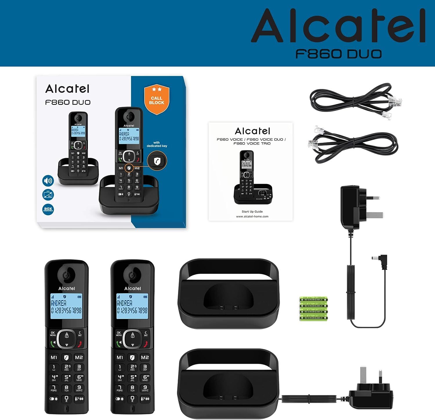 Alcatel F860 Duo Cordless Phone Landline Home Phones Call Blocking ...