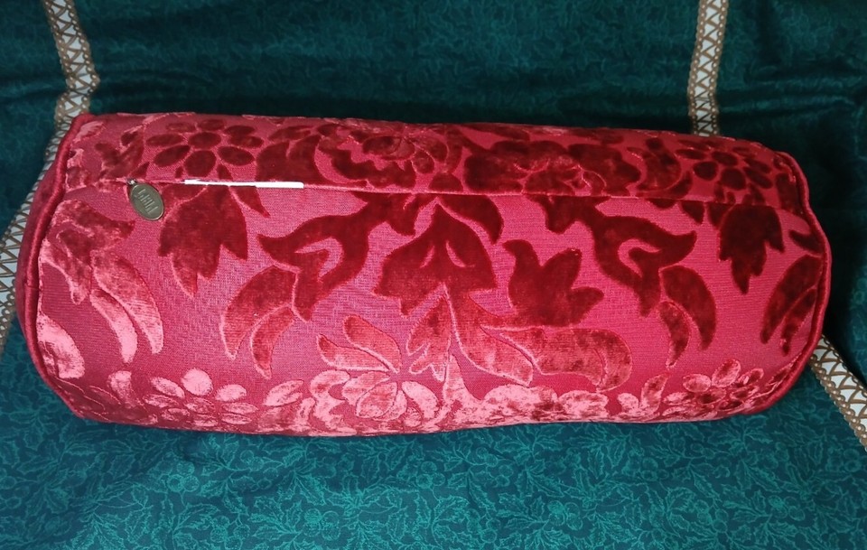 Pier 1 Imports Red Velvet Pillow Bolster Lumbar Accent Floral Embossed ...