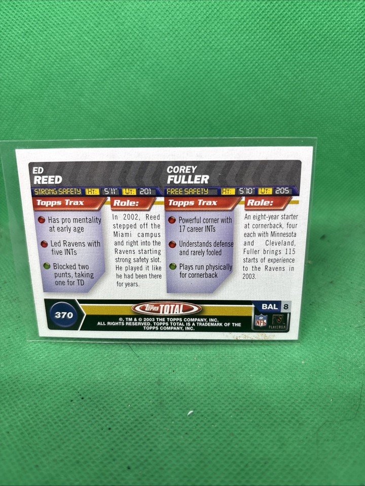 2003 Topps Total #370 Corey Fuller / Ed Reed Baltimore Ravens | eBay