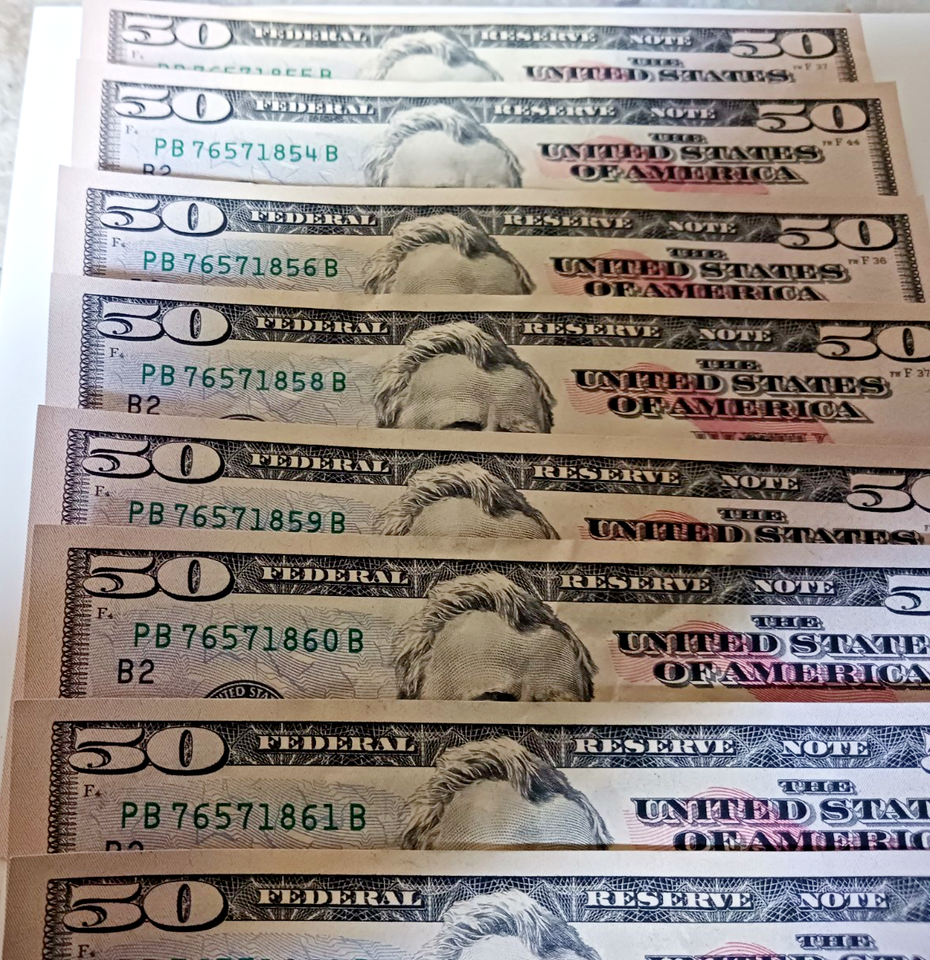 $50 DOLLAR BILLS US NOTE 2017 A SERIES CONSECUTIVE SERIAL NUMBERS ...