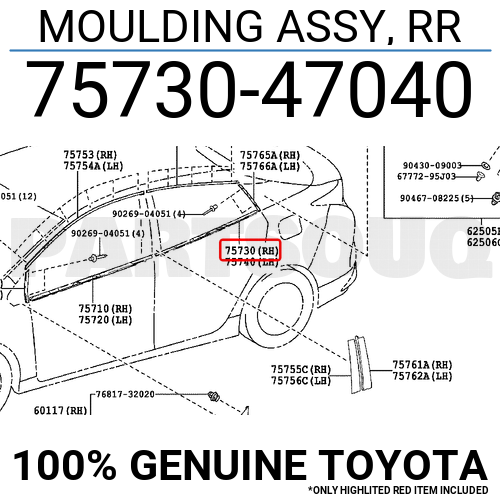 7573047040 Genuine Toyota MOULDING ASSY, RR 75730-47040 | eBay