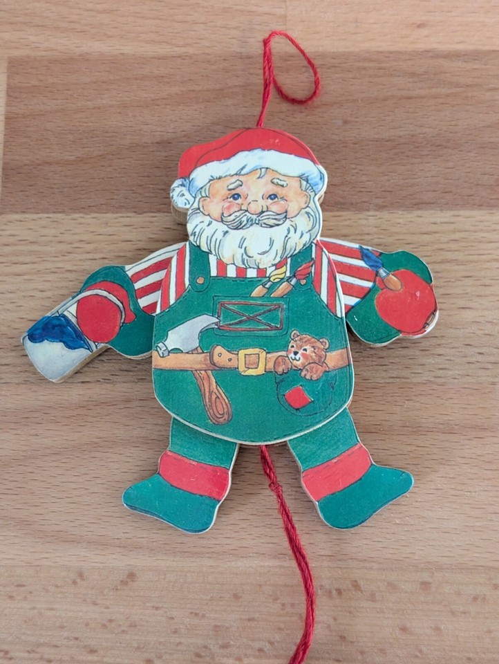 VTG Pull String Toy Wood Ornament Santa Clause Jumping Jack Ornament ...