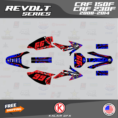 Graphics Kit for HONDA CRF150F CRF230F (2008-2014) Revolt Series -Red ...