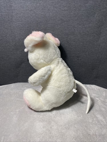 White Mouse Plush Red Santa Hat Pink Ears Paw Sitting 16" Vintage Toy ...