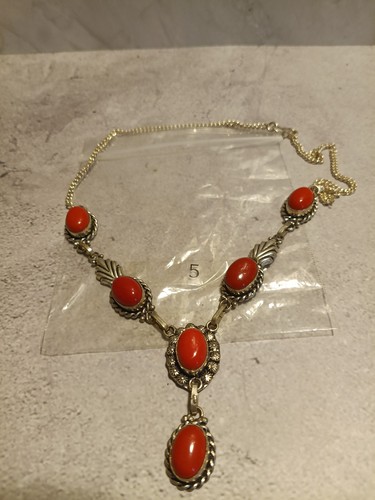 New Red Coral Stone Artisan Crafted Necklace 20" in a 925 Silver ...