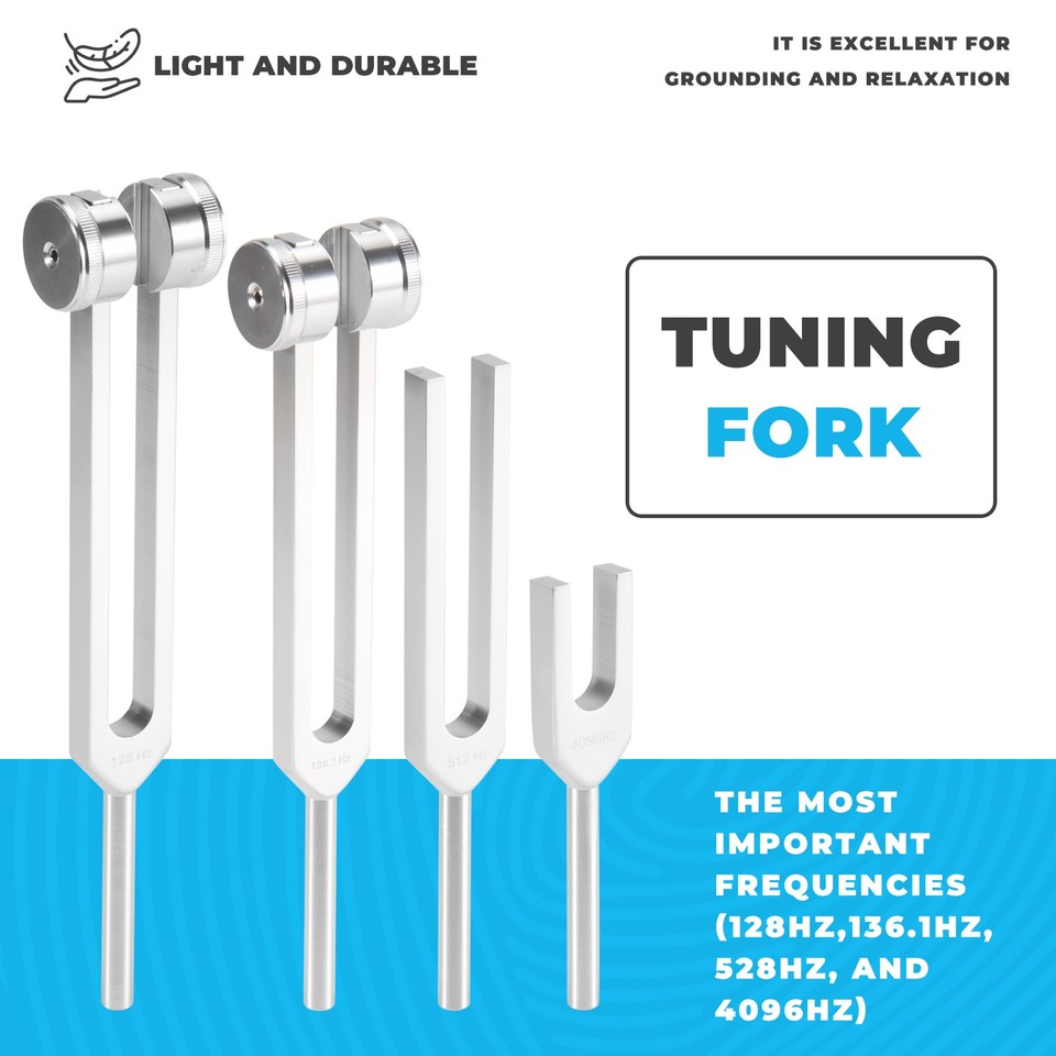 Tuning Fork Set (128Hz, 136.1Hz, 512Hz,4096Hz) of Tuning Forks with ...