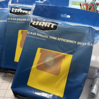 3-Pack Hart High-Efficiency Vacuum Bags 6-16 Gallon Dry Dust Shop-Vac ...