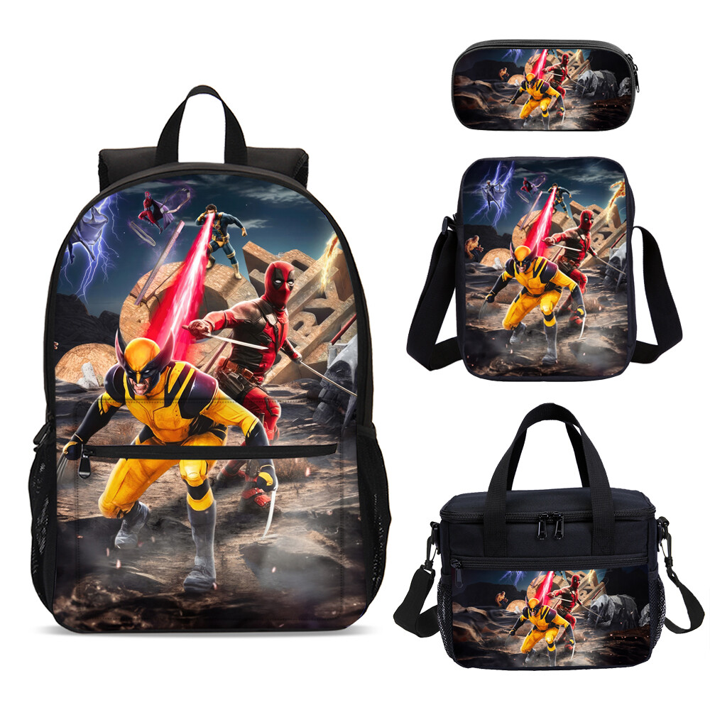 Deadpool Wolverine Movie Kids School Backpacks Insulated Lunch Bag Pen ...