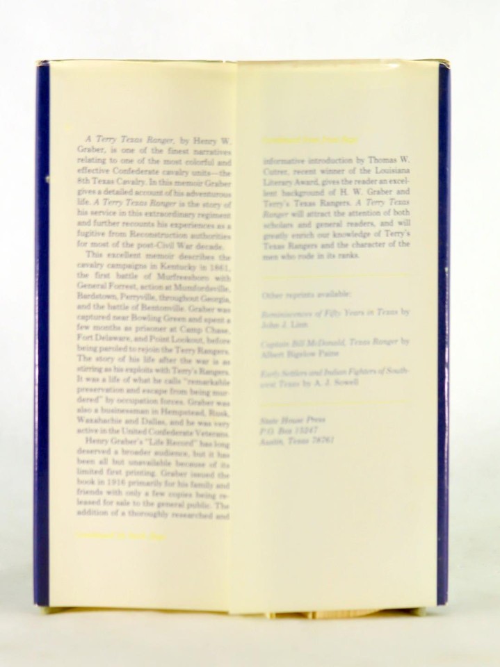 1987 A Terry Texas Ranger The Life Record of H W Graber 8th Texas ...