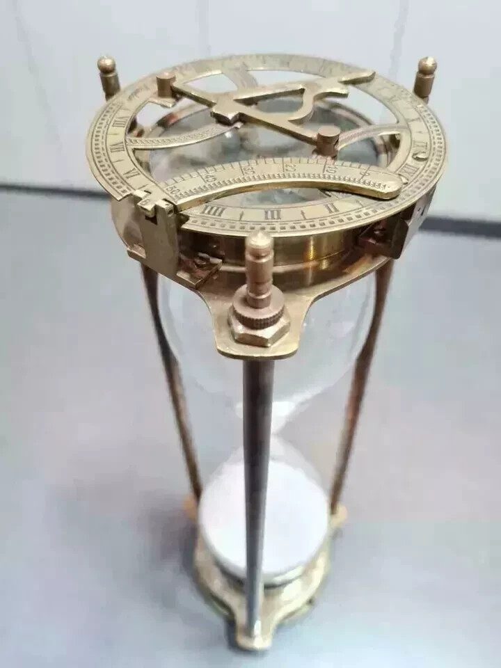 "Vintage Maritime Brass Hourglass Sand Timer w/ Sundial Compass ...