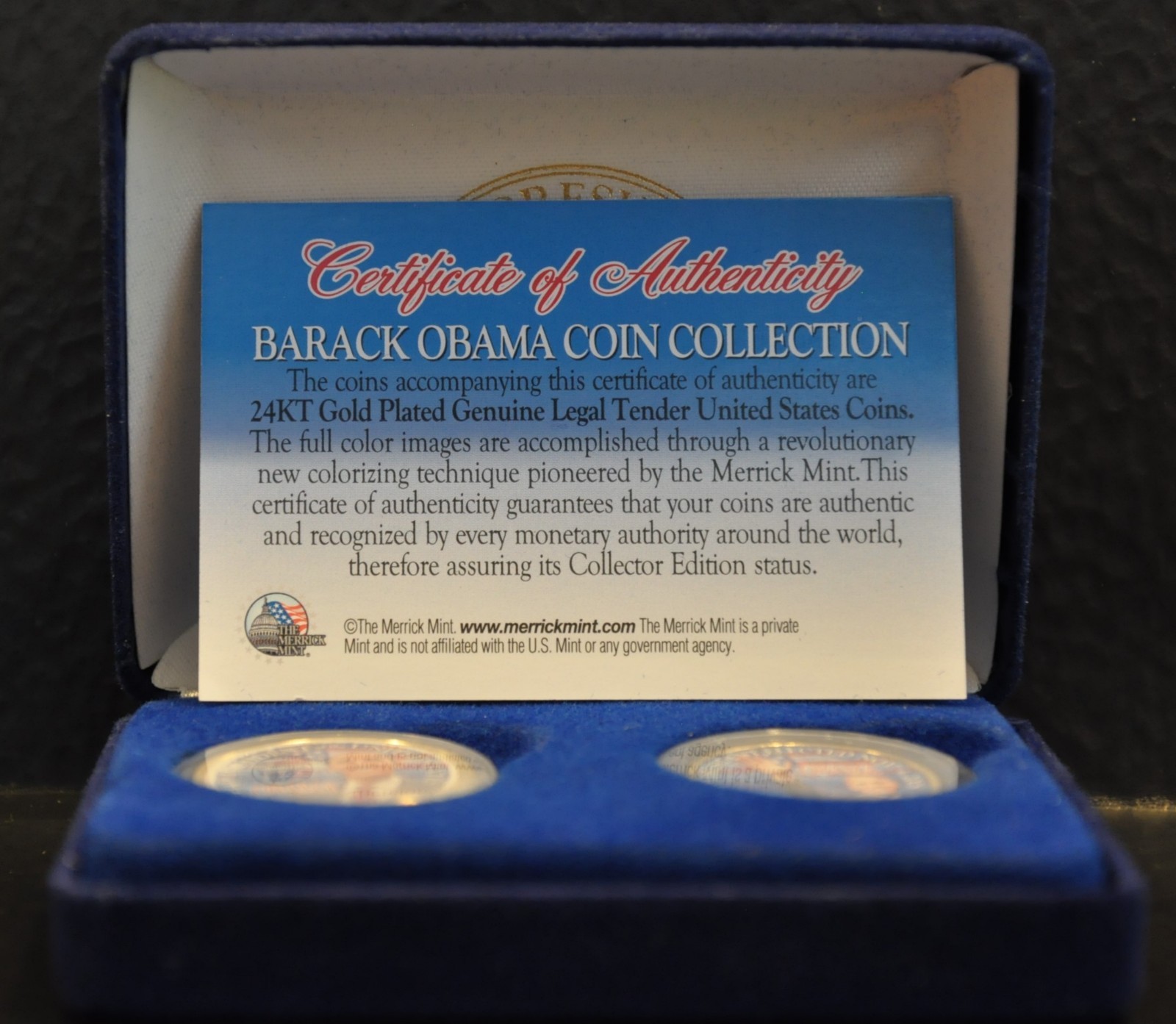 Merrick Mint's Barack Obama 24kt Gold Colorized Pres. Dollar & Hawaii ...
