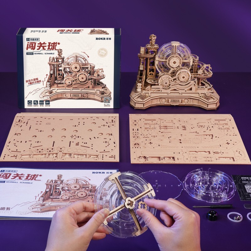ROKR Pinball Model Gear Ball Challenge 3D Wooden Puzzle Model Kits DIY ...