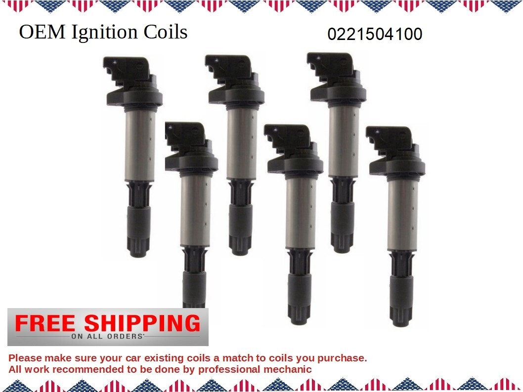 Set of 6 Ignition Coils For 2001-2010 BMW I4 I6 V8 V12 /OEM #0221504100 ...