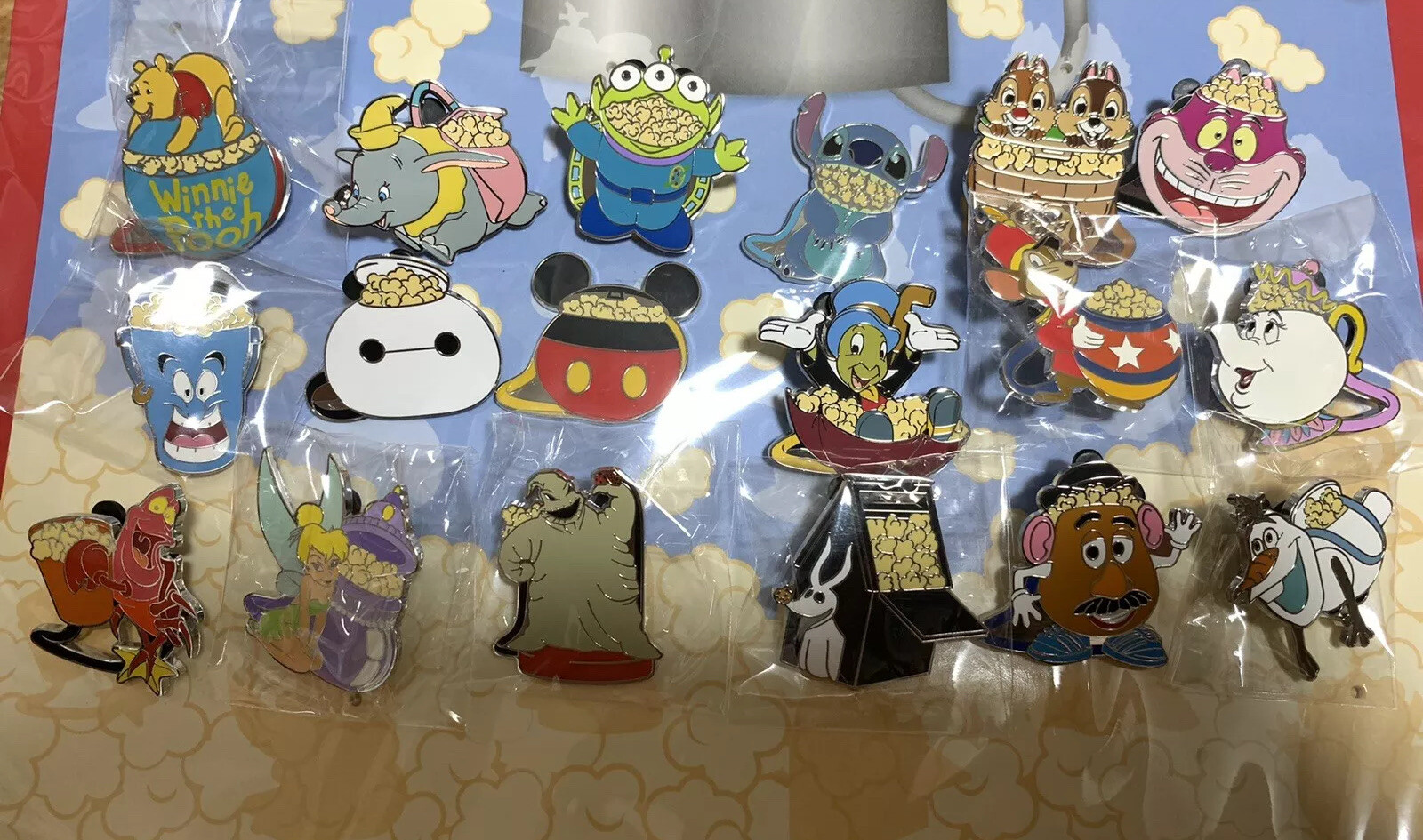 HKDL Hong Kong Disney Pin Popcorn Bucket Pin Set 2020 Stitch Dumbo Pooh ...