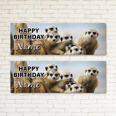 2 Personalised Meerkat Birthday Banner Kid & Adult Party Decoration ...