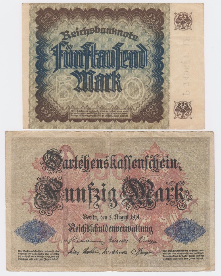 GERMANY REICHSBANKNOTE 5000 Mark 1922 + 50 Mark 1914 - 2 PCS ! | eBay