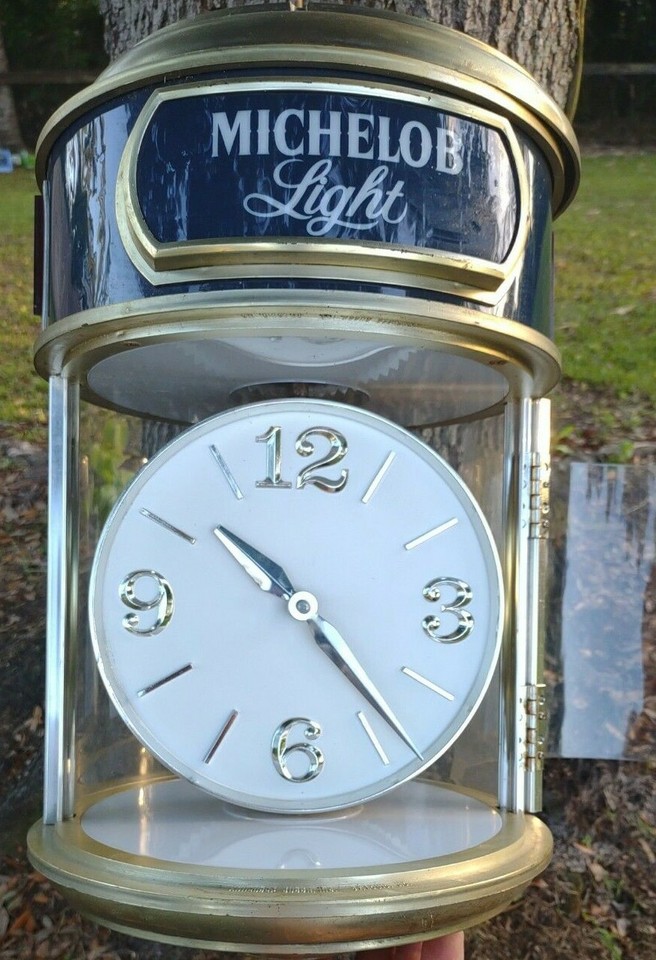 Vintage Michelob Beer Hanging Revolving Sign Bar Clock Anheuser Busch ...