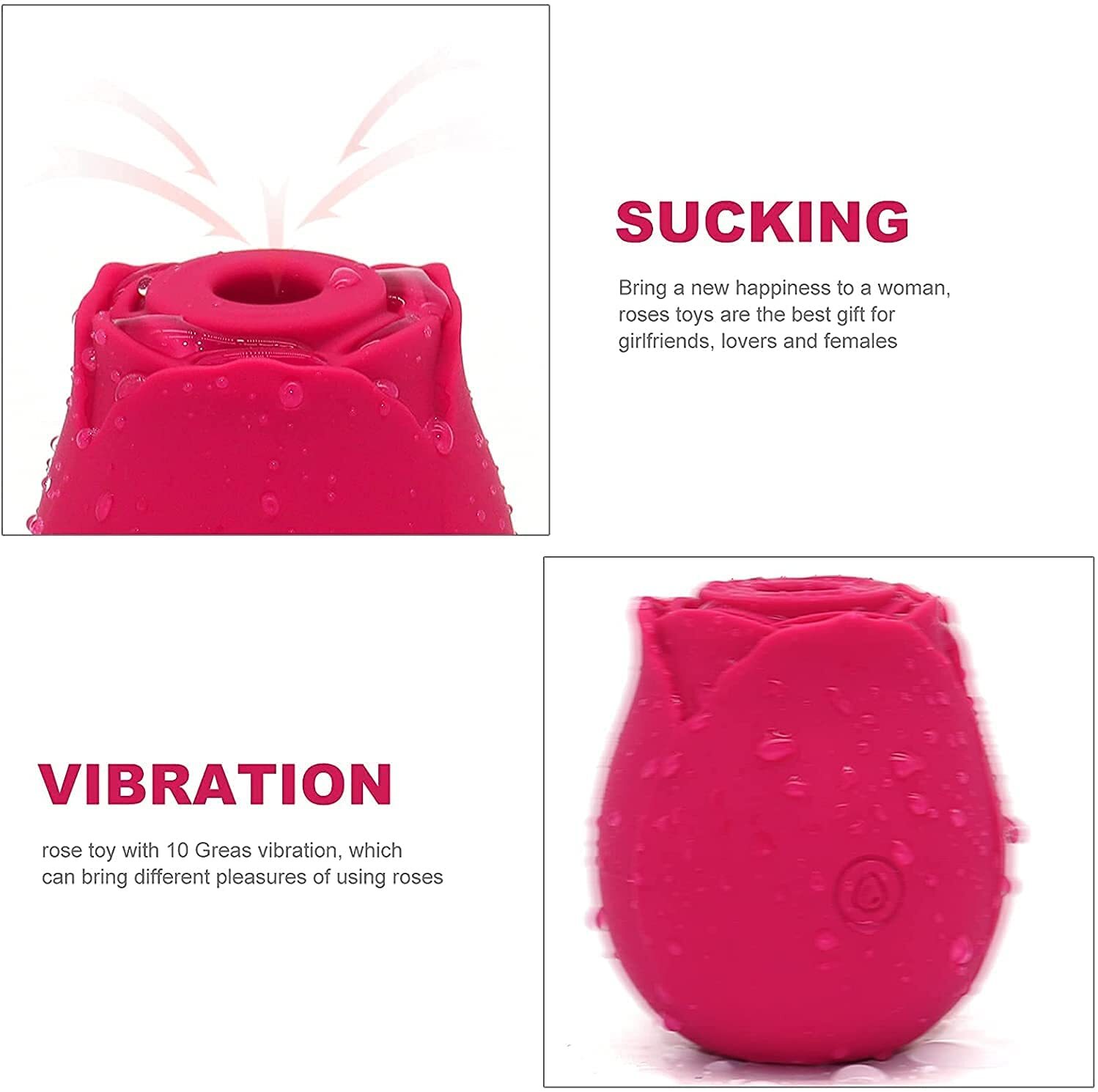 10 Speed Rose Sucking Vibrator G Spot Massager Dildo Clit Sucker Women