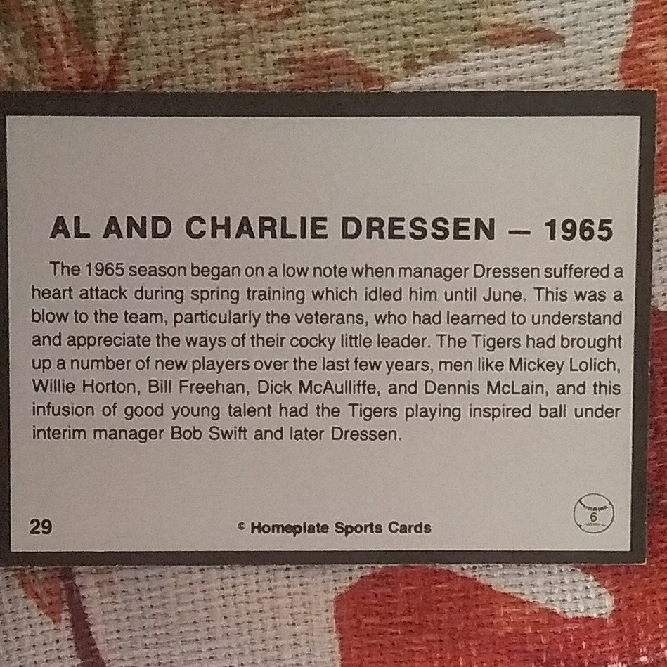 Homeplate Sports Cards Al Kaline Charlie Dressen Detroit Tigers 1965 ...