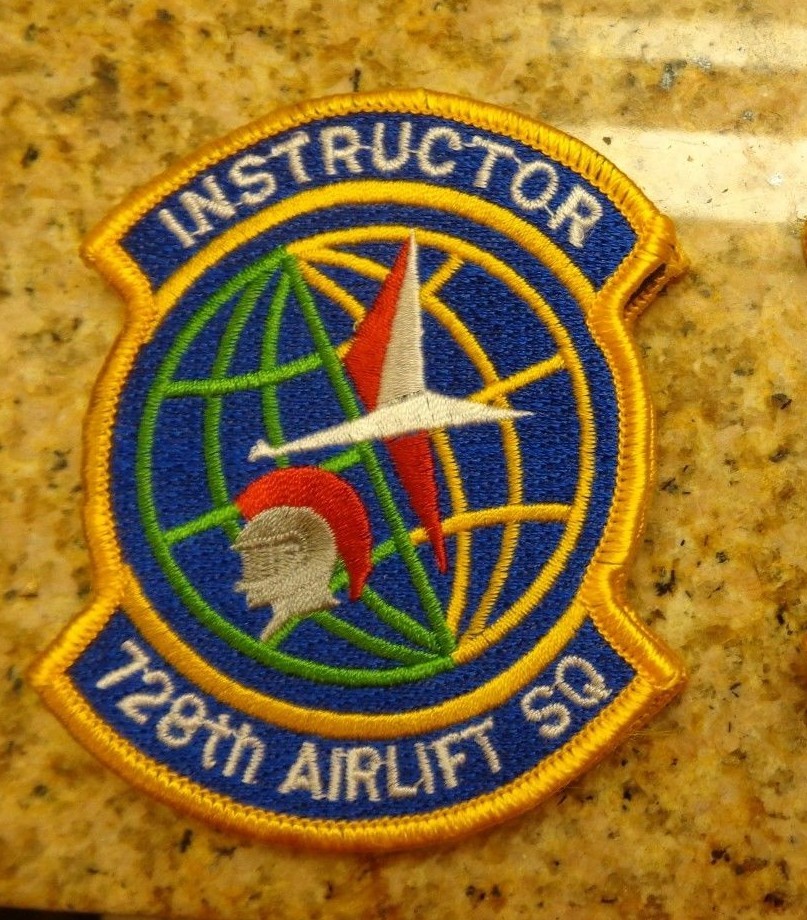 USAF FLIGHT SUIT PATCH,728TH AIRLIFT SQUADRON,INSTRUCTOR,W/ hook loop ...