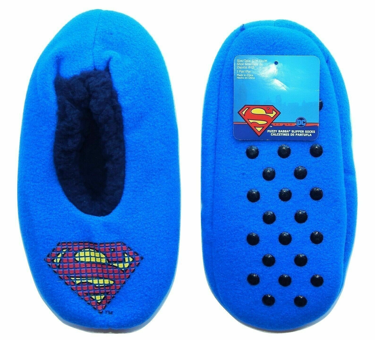 Superman Fuzzy Babba Slipper Socks Size S/M Blue 1 Pair Gripper Bottoms ...