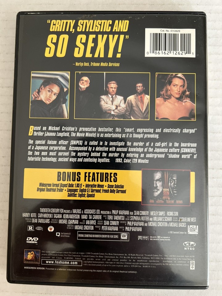 Rising Sun (DVD, 1993, Widescreen) Sean Connery/Wesley Snipes ~ Very ...