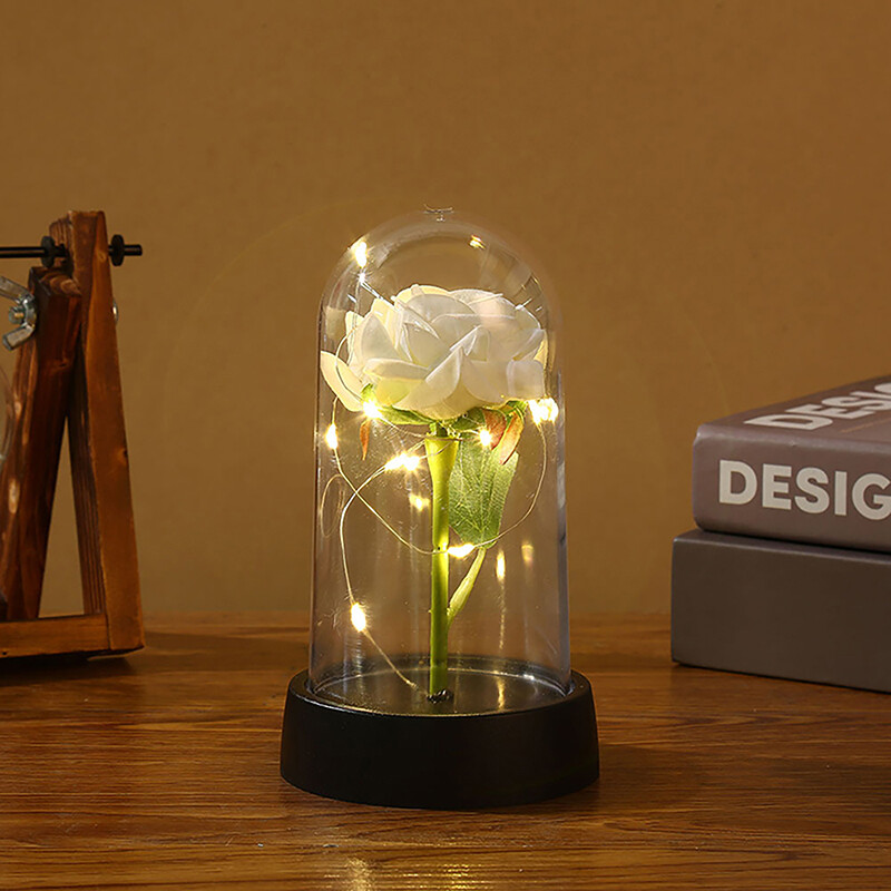 Flower Glass Cover Creative Transparent Rose Night Light Base Gift g | eBay
