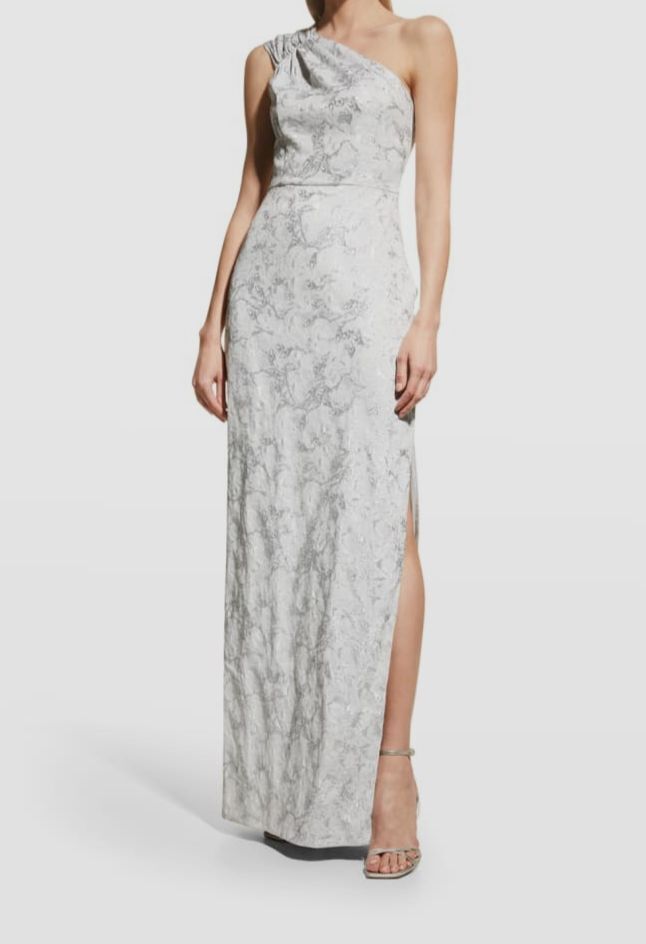 $495 Aidan Mattox Women's Silver Metallic Column Evening Dress Gown ...