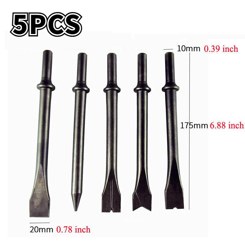 5pcs Air Hammer Punch Chipping Bits Tool 0.39'' Shank Pneumatic Chisel ...