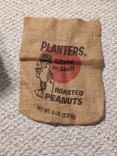 Vintage Mr Peanut Planters Salted In-Shell Roasted Peanuts Burlap Sack ...
