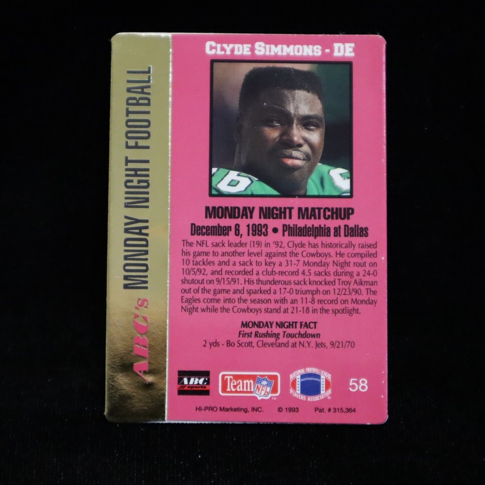 1993 Clyde Simmons Philadelphia Eagles Monday Night Football Action ...