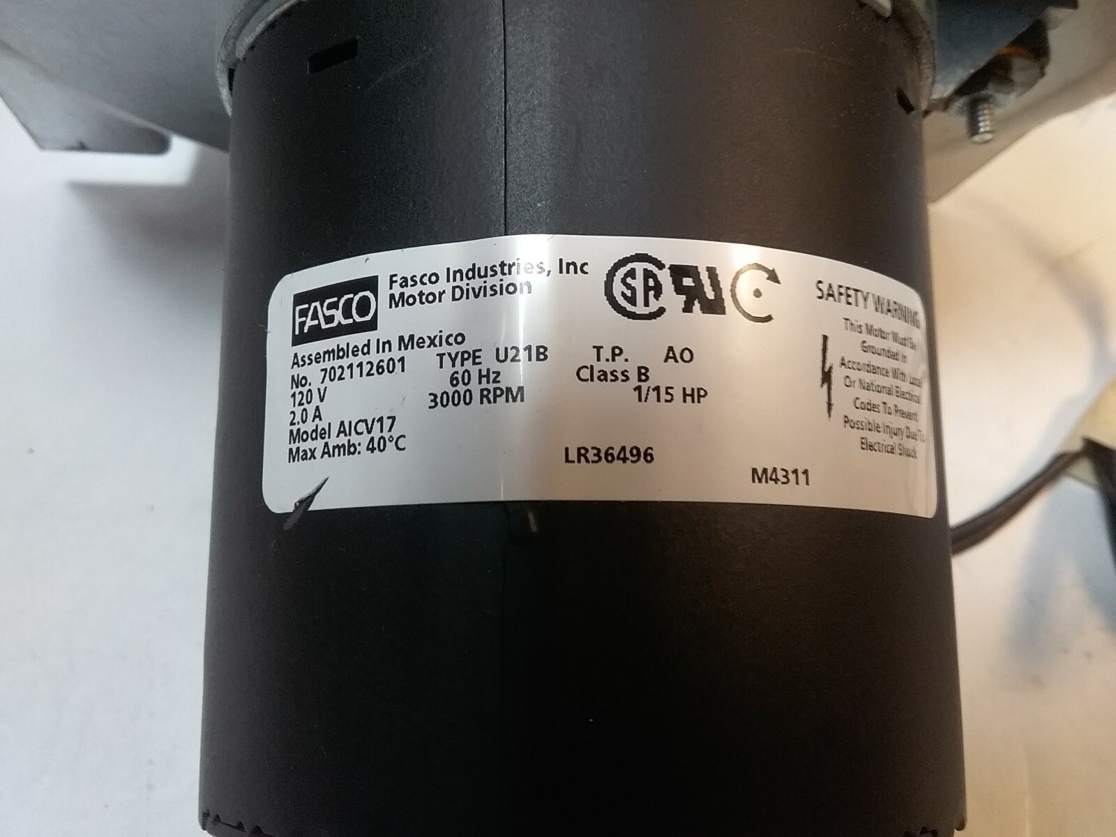 Fasco Aicv17 U21b 702112601 LR36496 3000rpm 120V, 1/15hp Motor skbawa ...