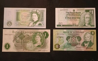 Lot Of Four Old Pound Notes £1 English And Scottish, Very Good ...