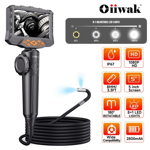 Oiiwak 3.6FT 8MM Dual Lens Articulating Borescope Two-Way 5" IPS ...