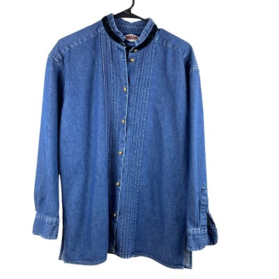 Ruff Hewn Women's Denim Button Front Shirt Jacket Velvet Collar Trim Sz ...