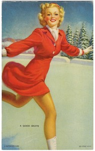 A GOOD SKATE GIL ELVGREN CHEESECAKE PIN-UP Mutoscope Card (1940's) RARE ...