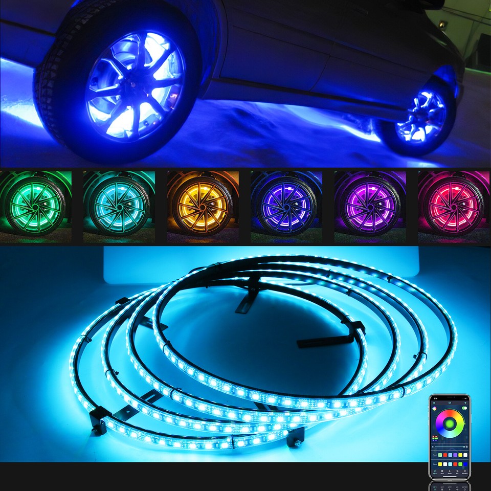 4x 15.5" Car RGB LED Wheel Ring Rim Lights Bluetooth APP For Jeep ...