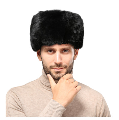 Rabbit Fur Bowler Hat Men Real Whole Skin Cap Ear Warmers Handmade | eBay